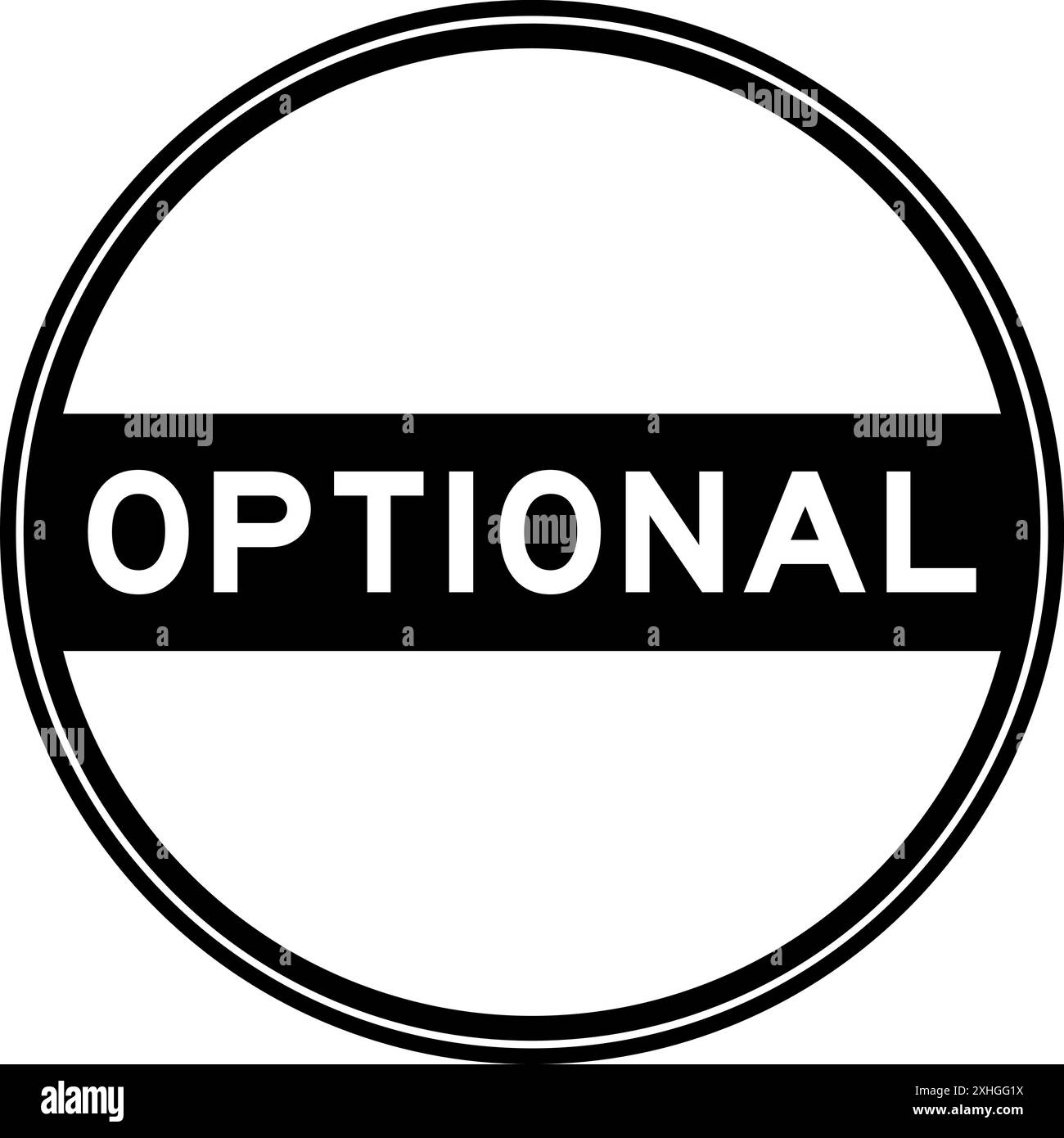 Black color round seal sticker in word optional on white background ...