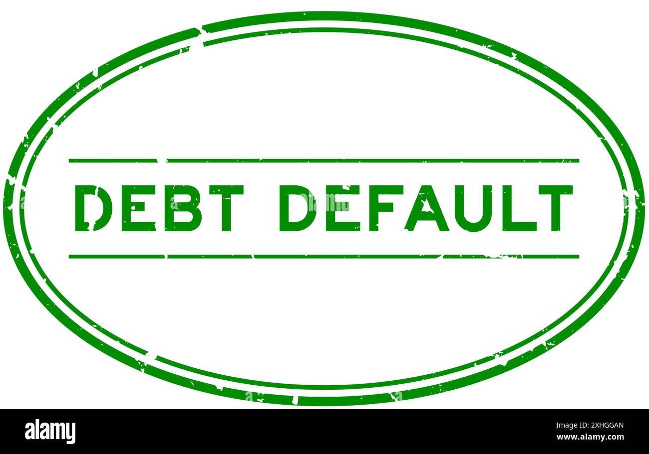 Grunge green debt default word oval rubber seal stamp on white ...