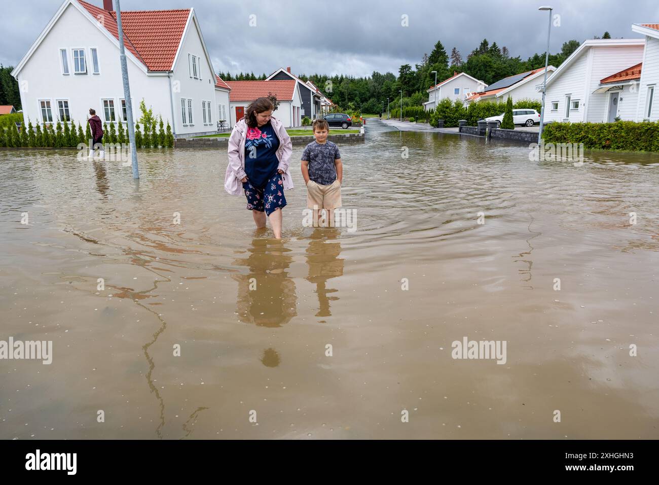 Flooded areas after heavy rainfall, Mantorp, Sweden, during Sunday. In ...