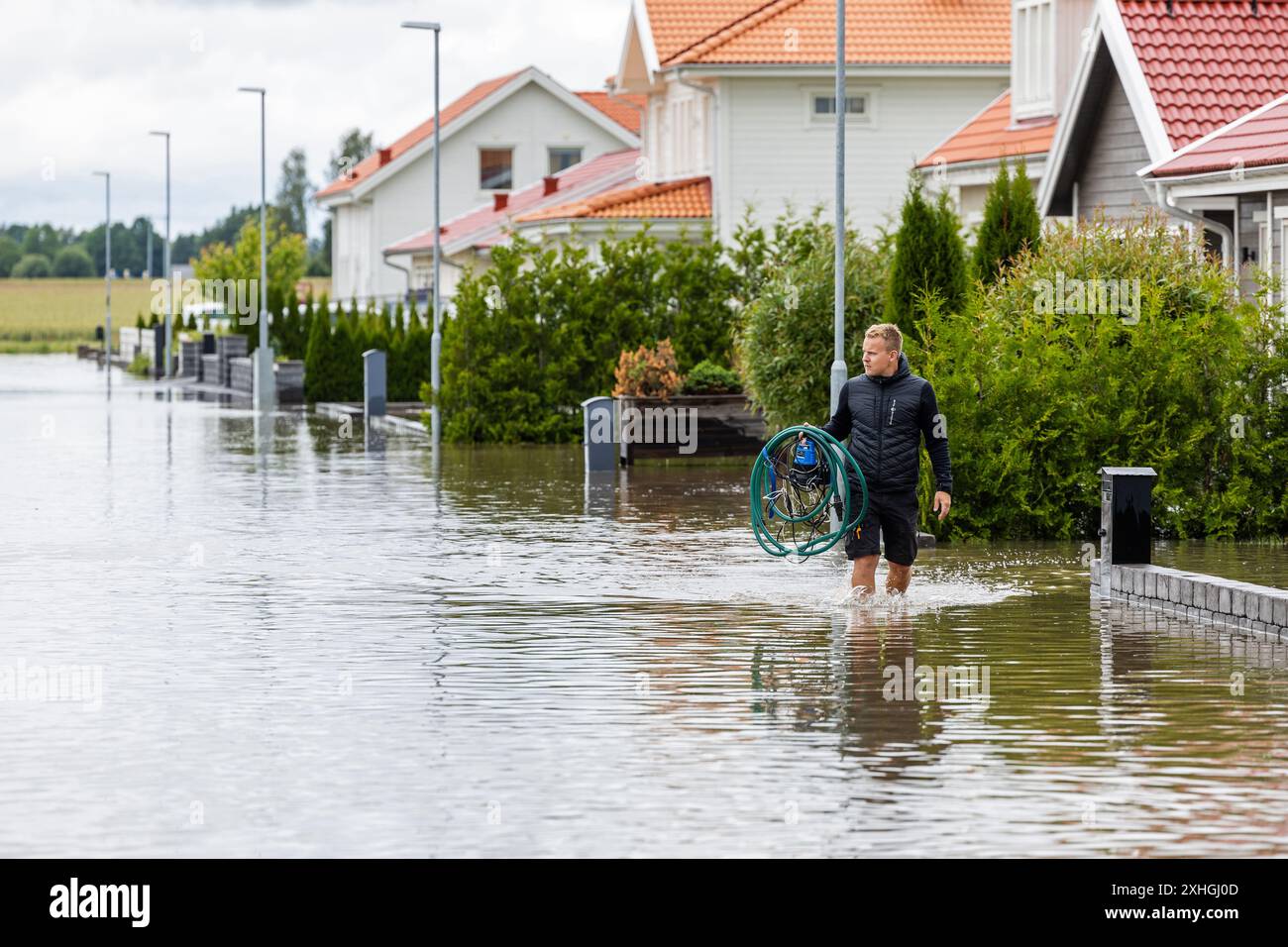Flooded areas after heavy rainfall, Mantorp, Sweden, during Sunday. In ...