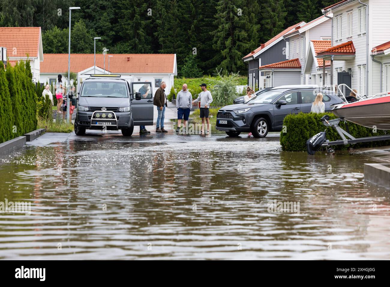 Flooded areas after heavy rainfall, Mantorp, Sweden, during Sunday ...