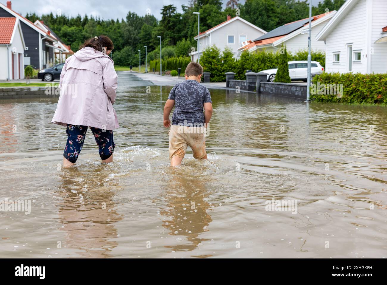Mantorp, Sweden. 14th, July, 2024. Flooded areas after heavy rainfall ...