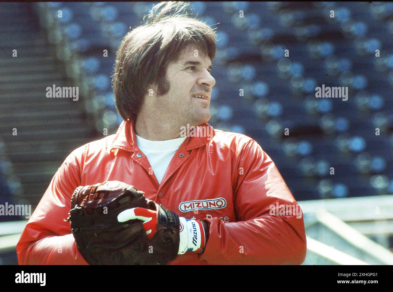 Baseball player Pete Rose in 1979 warming up before a came in ...