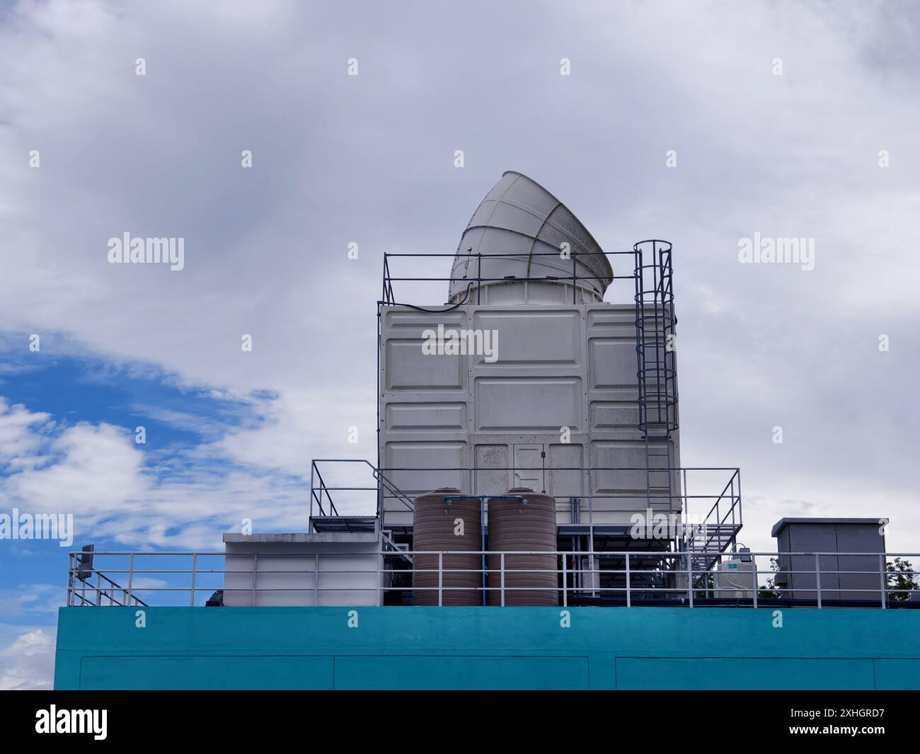 Ventilation pipes on the top of large industrial building Stock Photo ...