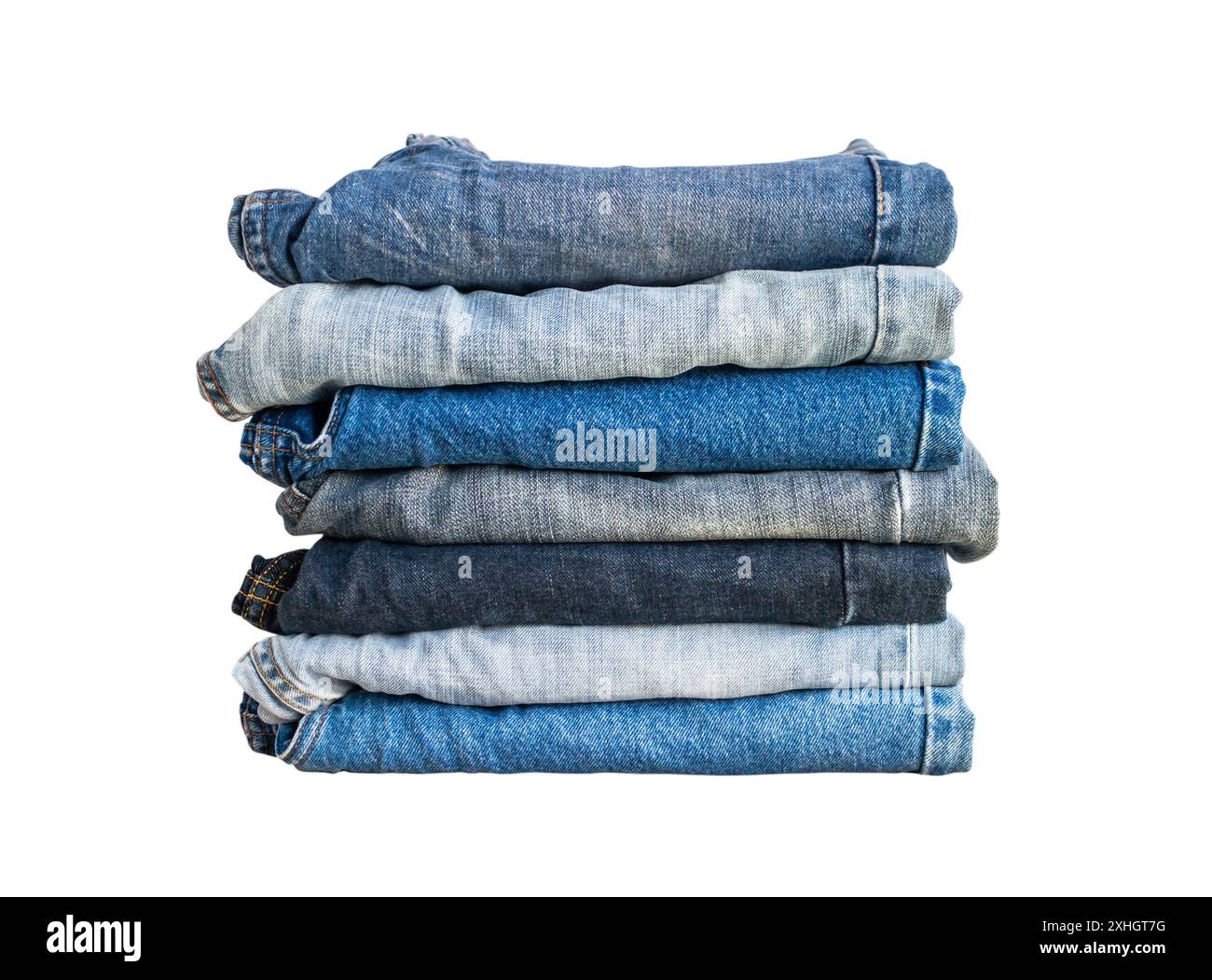 denim blue jeans stack isolated on white background Stock Photo - Alamy