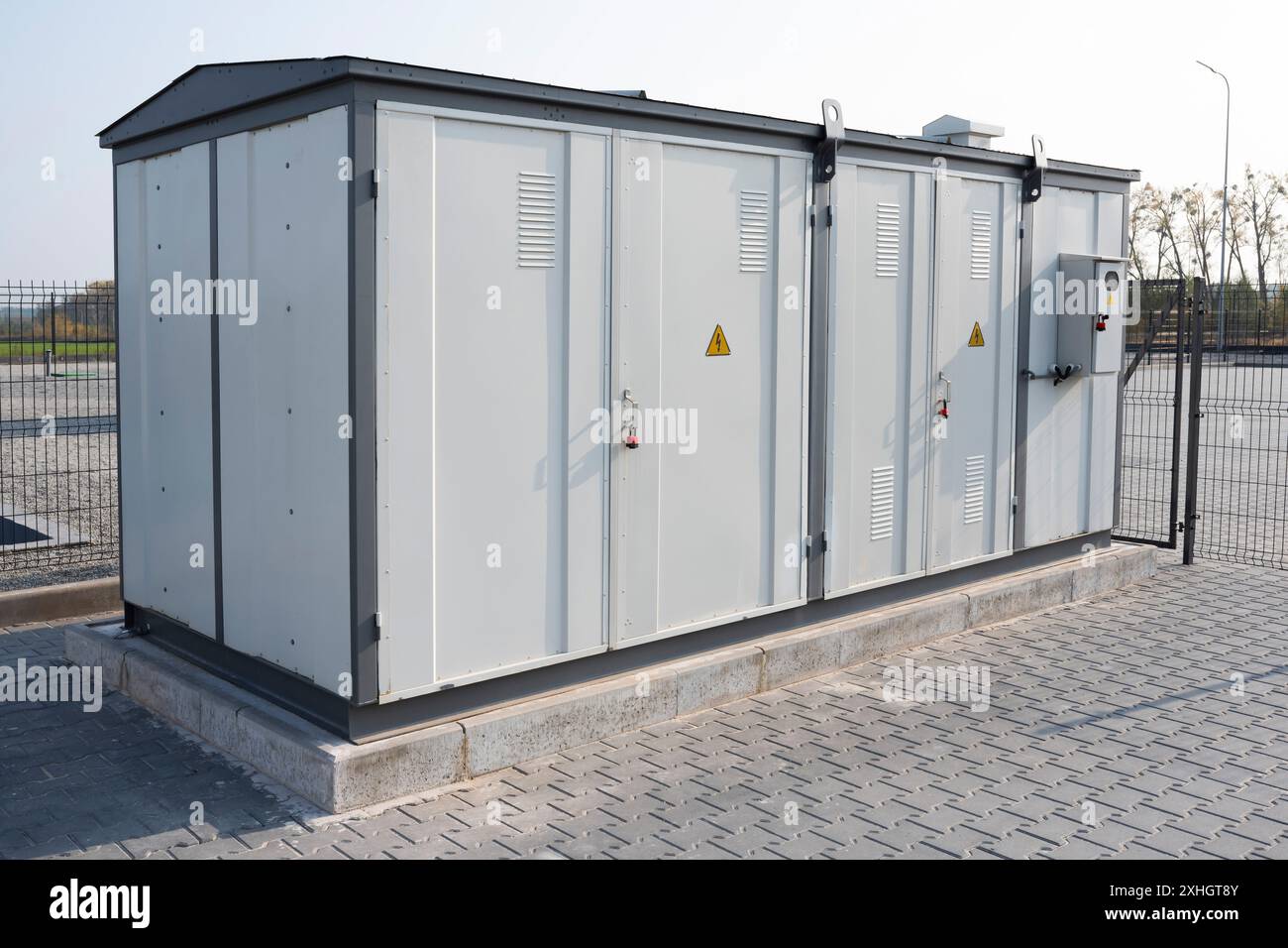 Transformer on the street. Transformer substation in a closed area ...