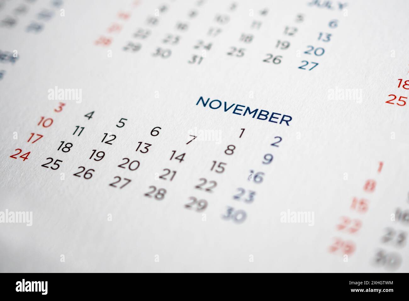 November calendar page with months and dates Stock Photo - Alamy