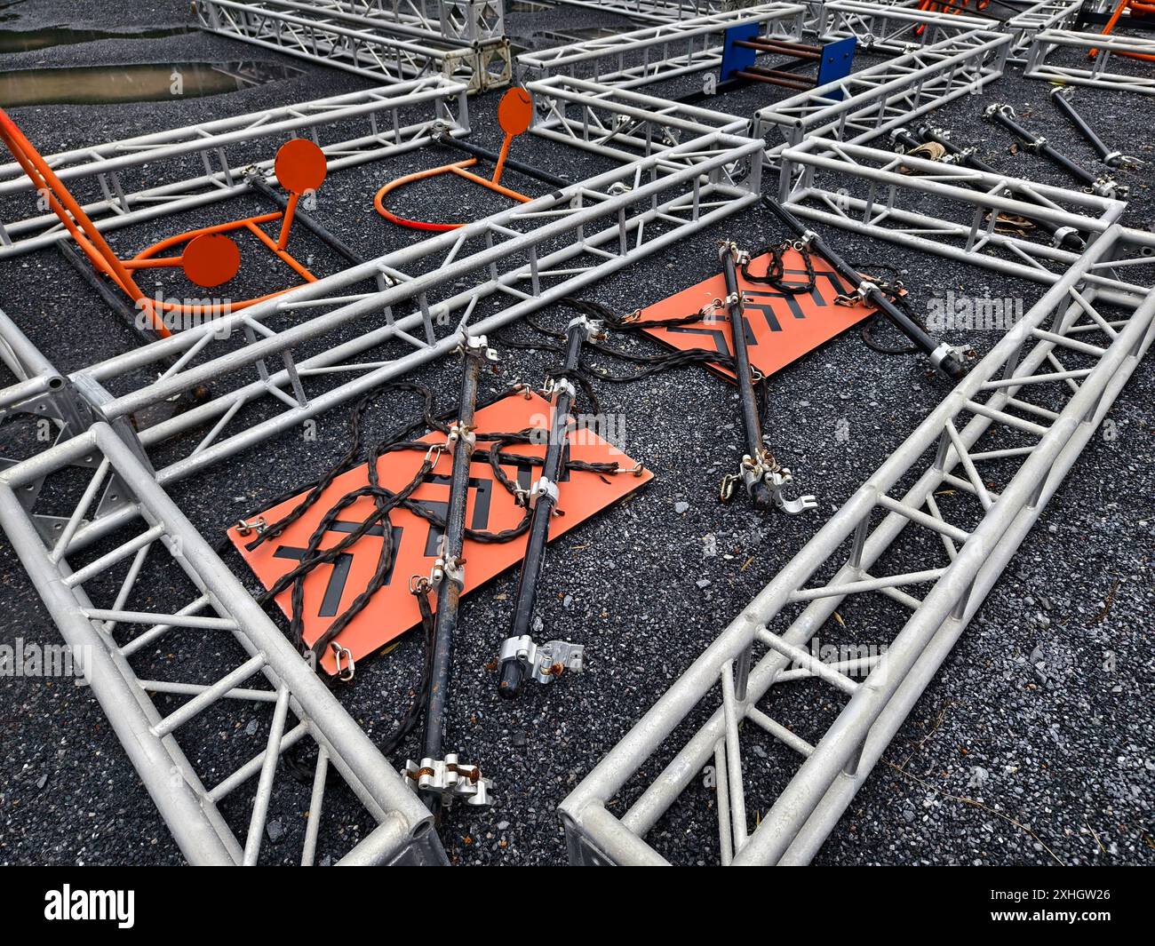 Metal parts of the stage are stacked on top of each other Stock Photo ...