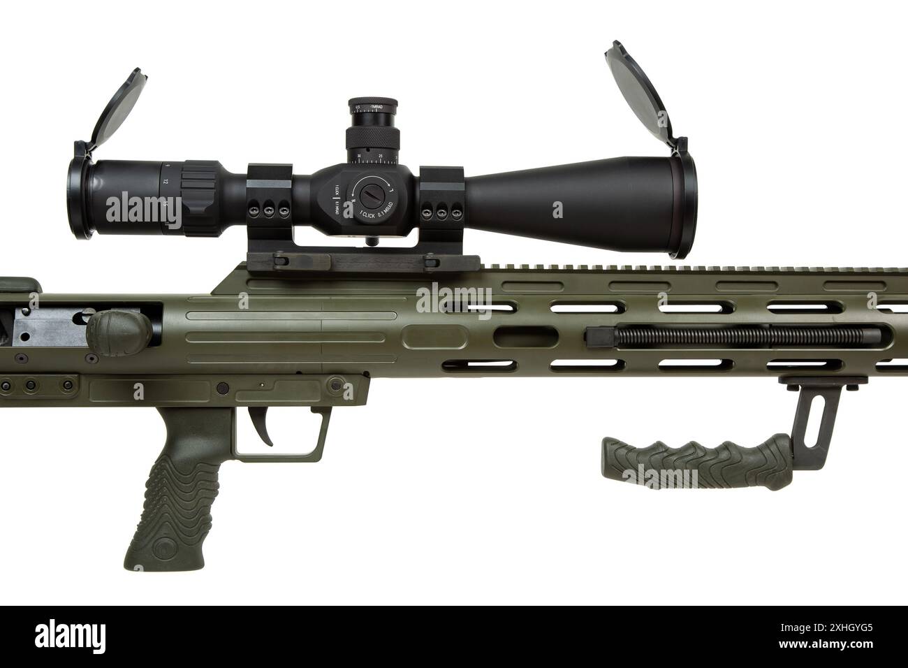 Large-caliber sniper rifle. Weapon for long-range shooting. Isolate on a white background Stock ...