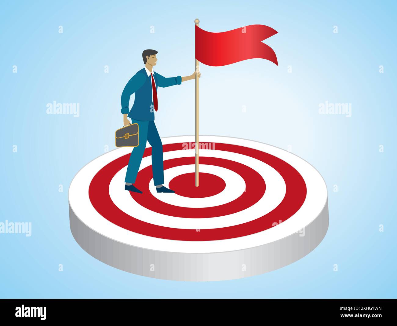 Man putting down flag at bulls eye. Vector illustration Stock Vector ...