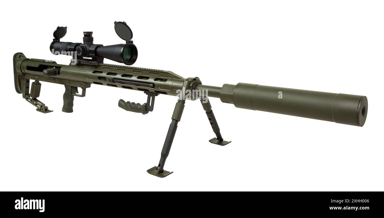 Large-caliber sniper rifle. Weapon for long-range shooting. Isolate on a white background Stock ...