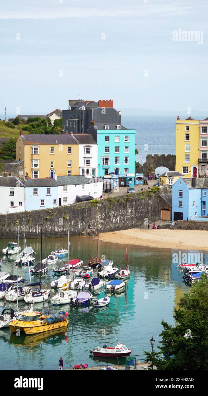 Tenby, Pembrokeshire, Wales - July 2 2024: Looking down to Tenby ...