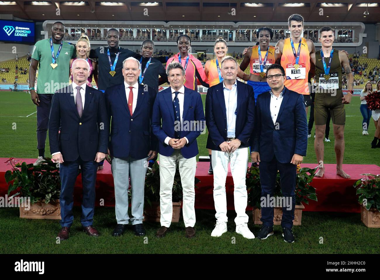 HSH Prince Albert II of Monaco presents the medals to the winners with ...