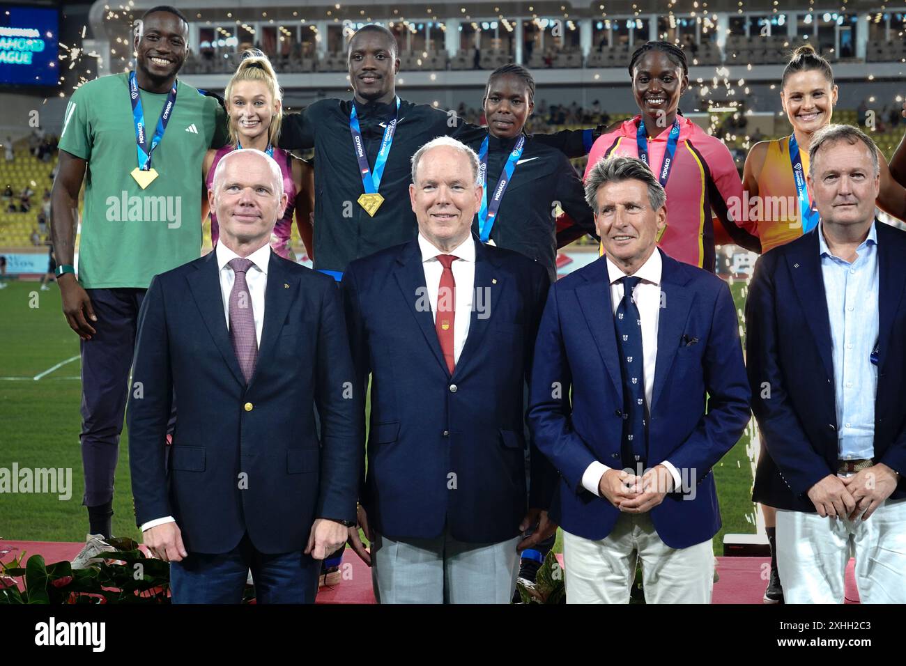 HSH Prince Albert II of Monaco presents the medals to the winners with ...