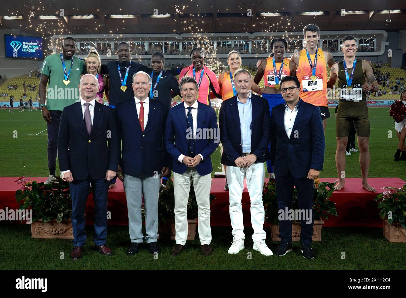 HSH Prince Albert II of Monaco presents the medals to the winners with ...