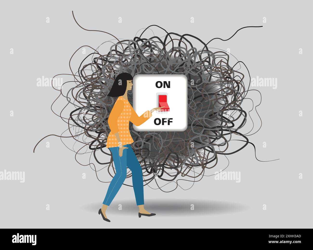 Woman turning off messy life. Vector illustration Stock Vector Image ...