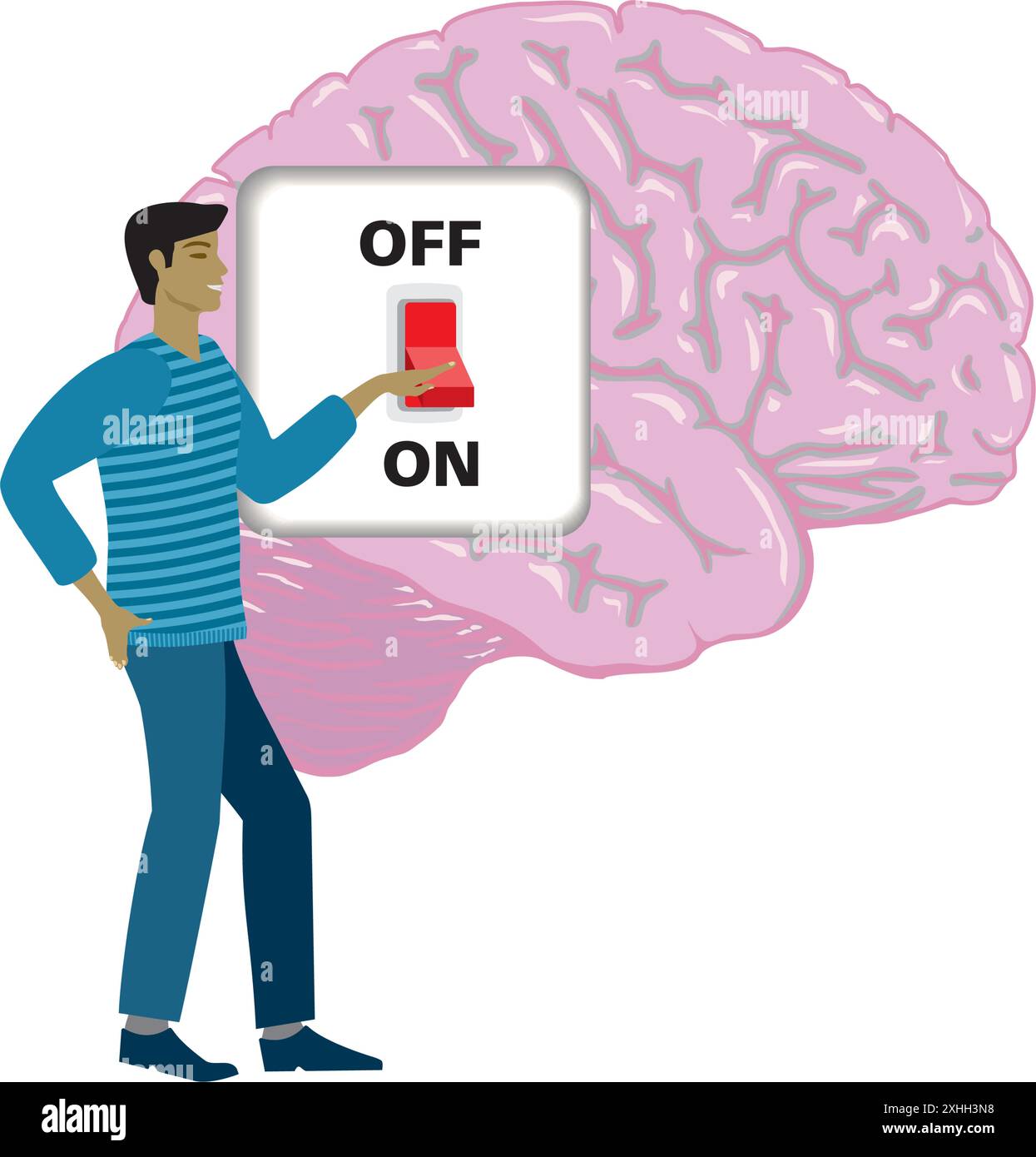 Man turning on brain. Isolated. Vector illustration Stock Vector Image ...