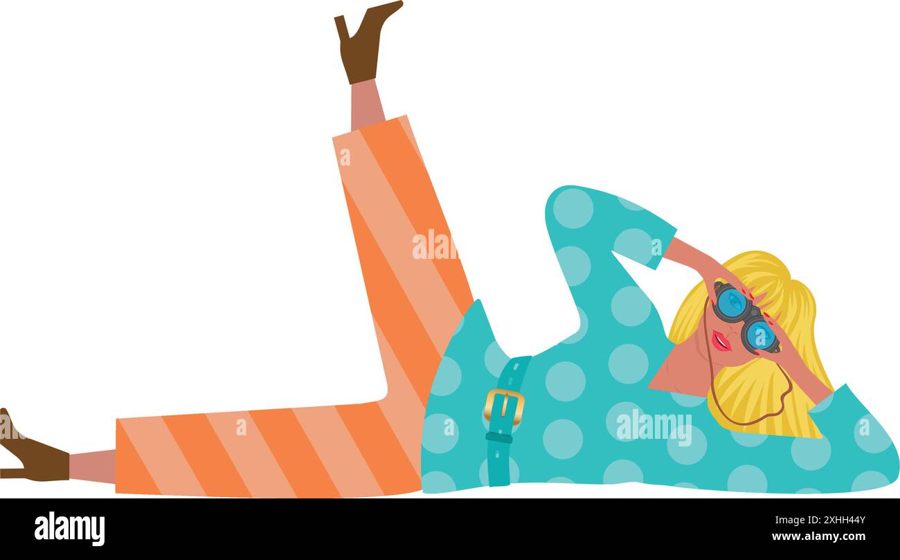 Cool woman with binoculars searching. Isolated. Vector illustration ...