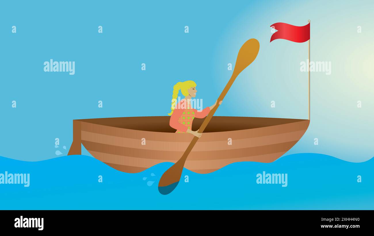 Woman in rowing boat. Dimension 16:9. Vector illustration Stock Vector ...