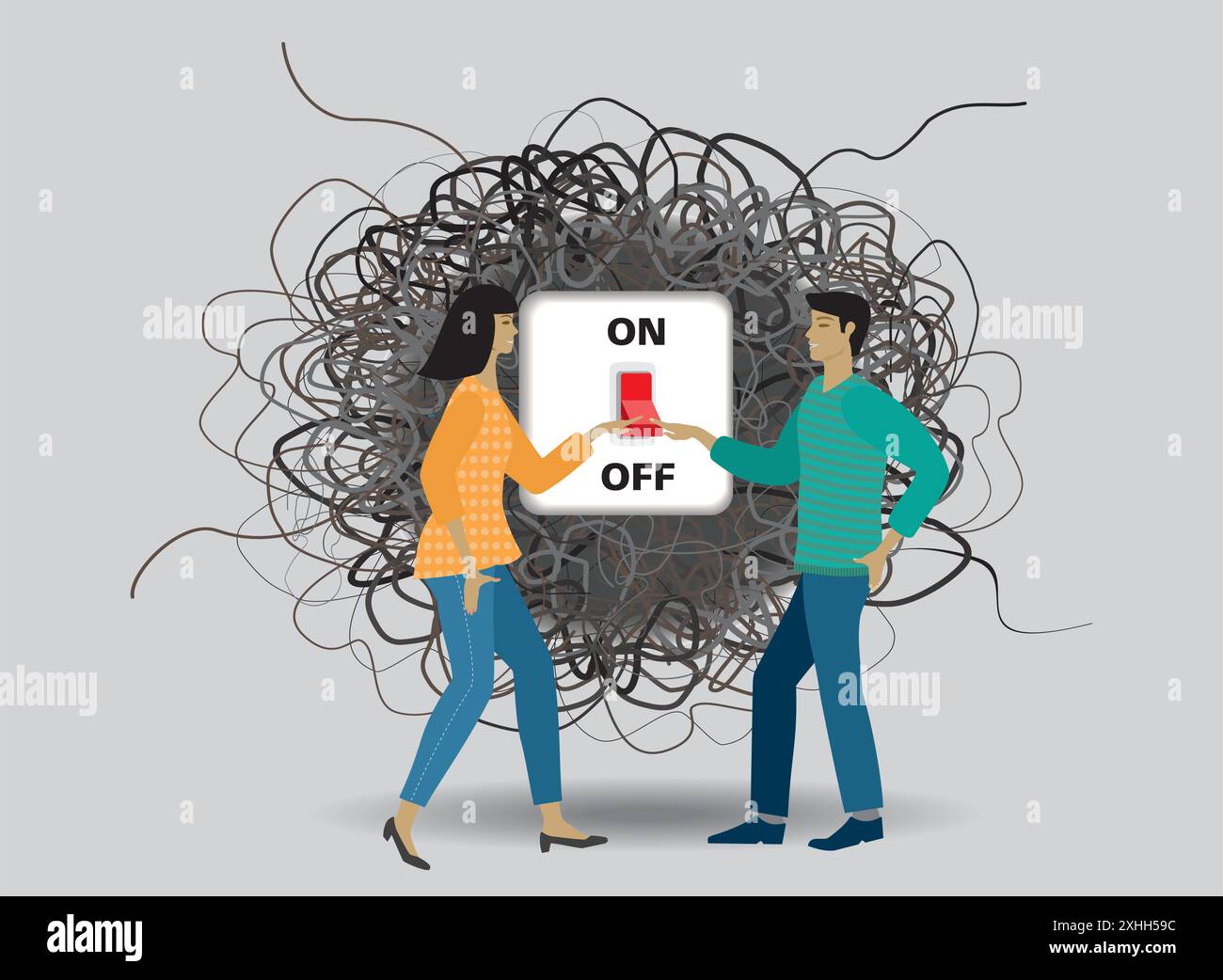Woman and man turning off problems with switch. Isolated. Vector illustration Stock Vector Image ...
