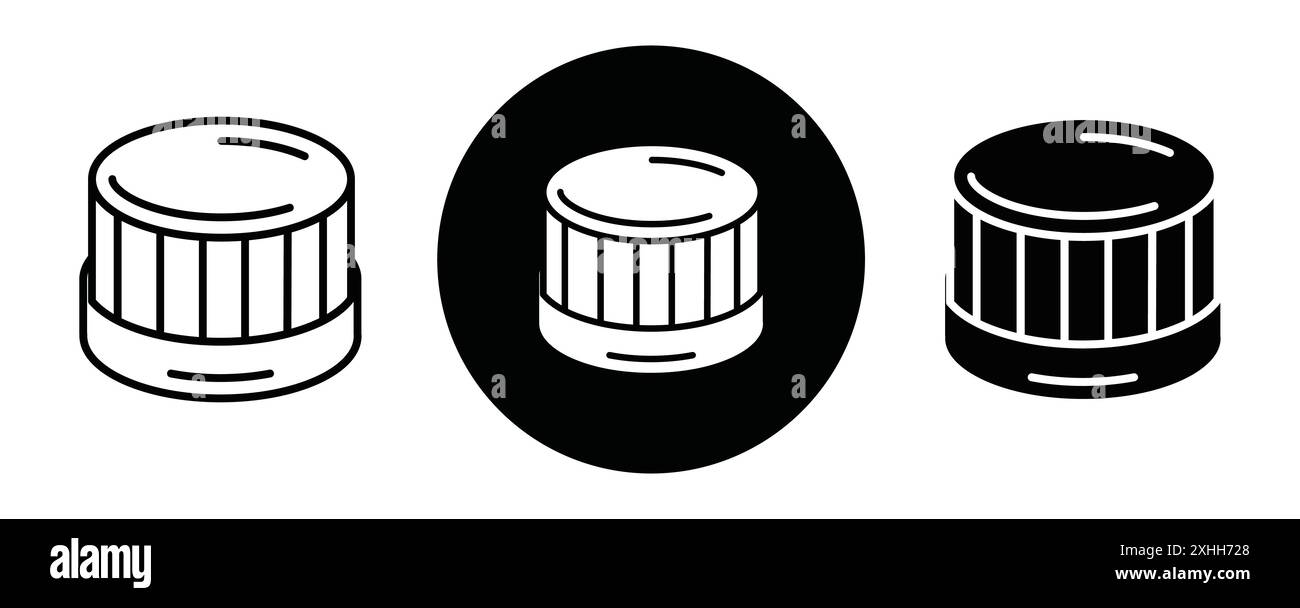 Bottle cap icon Black line art vector in black and white outline set ...