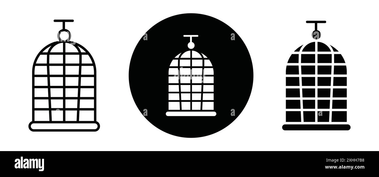 Bird cage icon Black line art vector in black and white outline set ...
