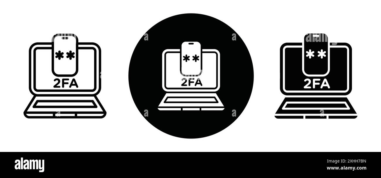 2fa Multifactor Verification Icon Black Line Art Vector In Black And White Outline Set