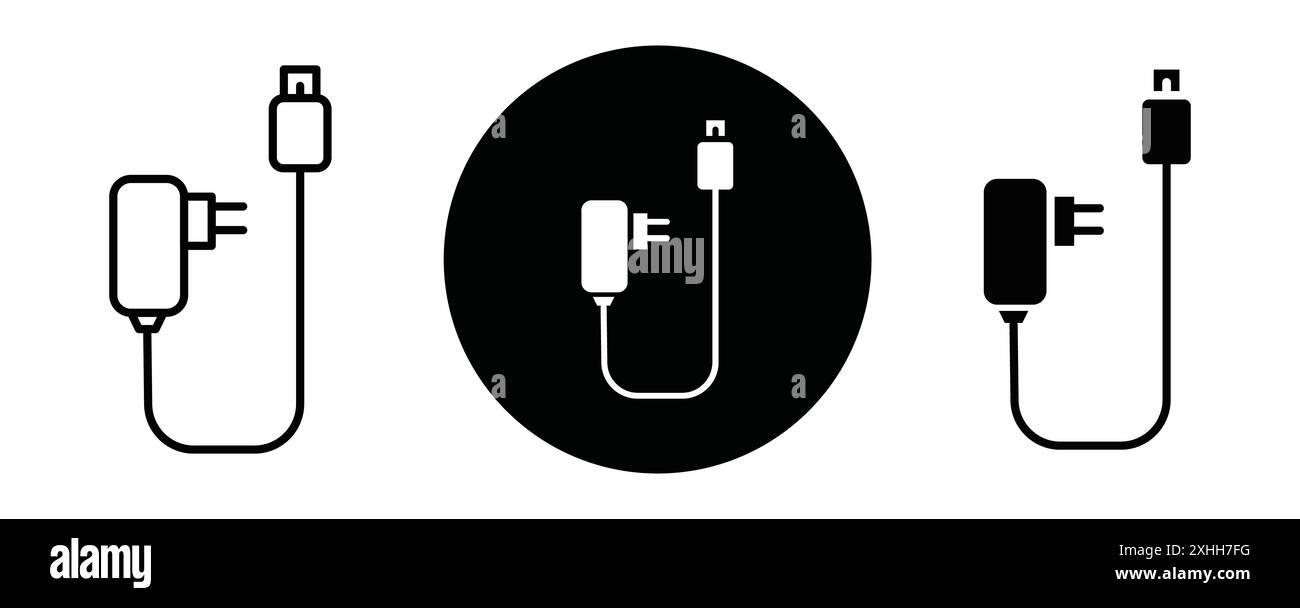 Charger icon Black line art vector in black and white outline set ...