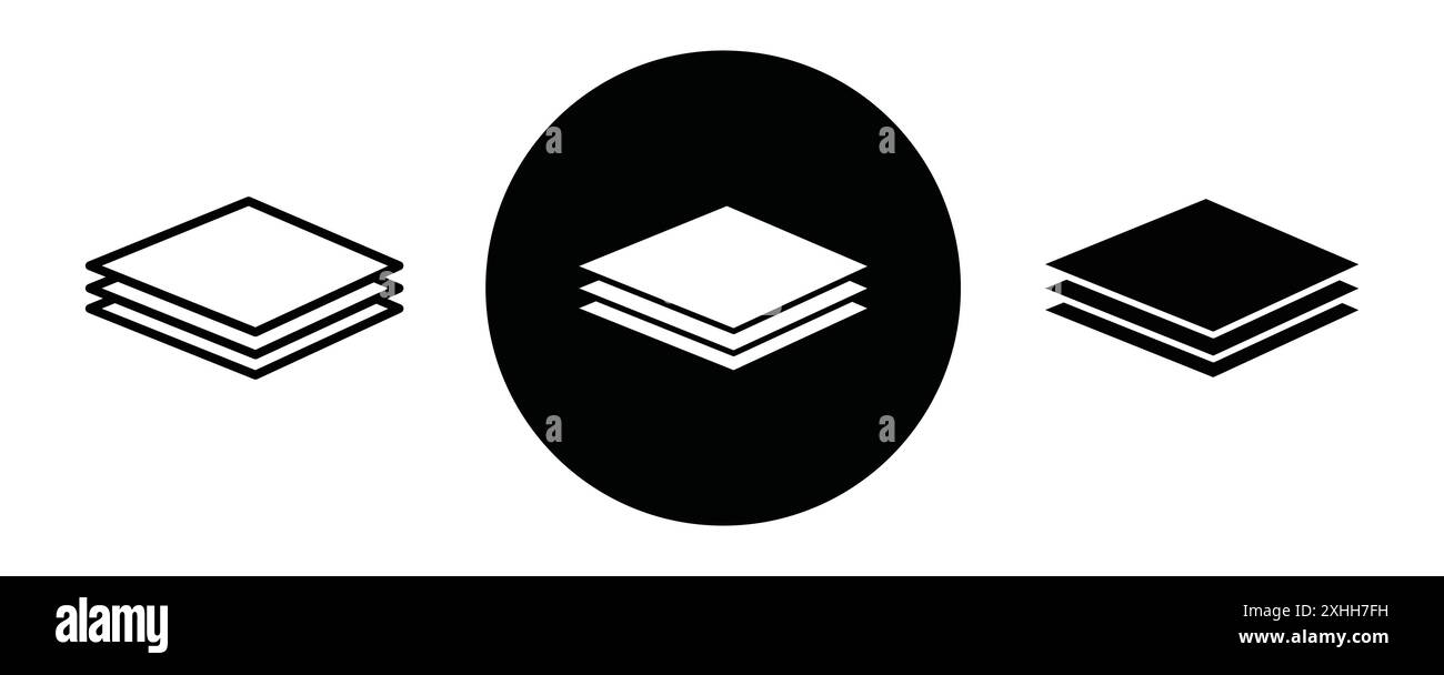 3 Layers icon Black line art vector in black and white outline set ...