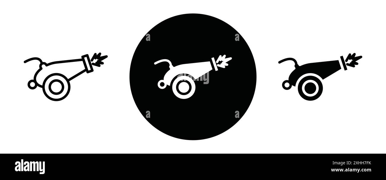 Cannon icon Black line art vector in black and white outline set collection sign Stock Vector ...