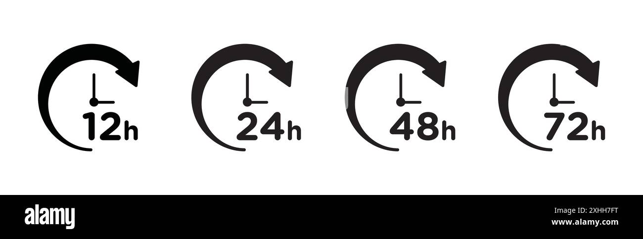 48 Hr Black line art vector in black and white outline set collection ...