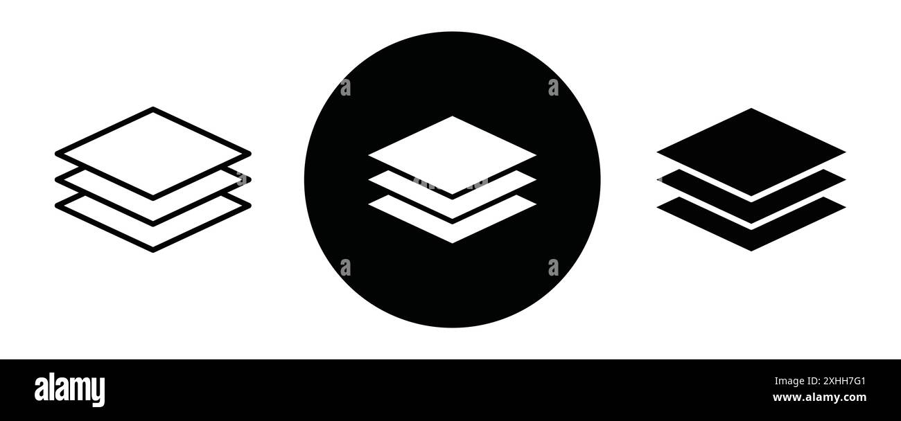 3 Layer icon Black line art vector in black and white outline set ...