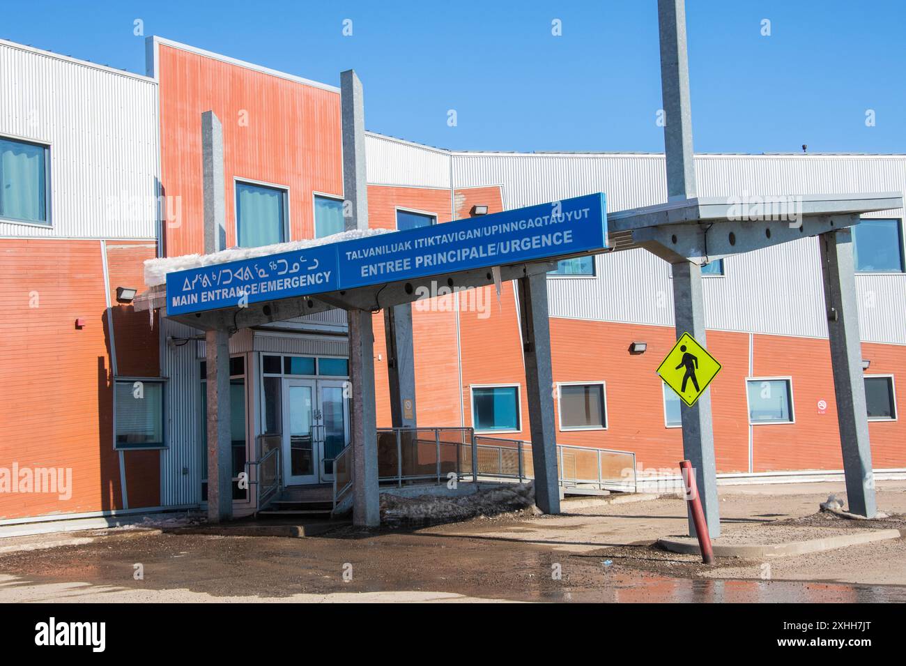 Multilingual main entrance sign at Qikiqtani General Hospital on ...