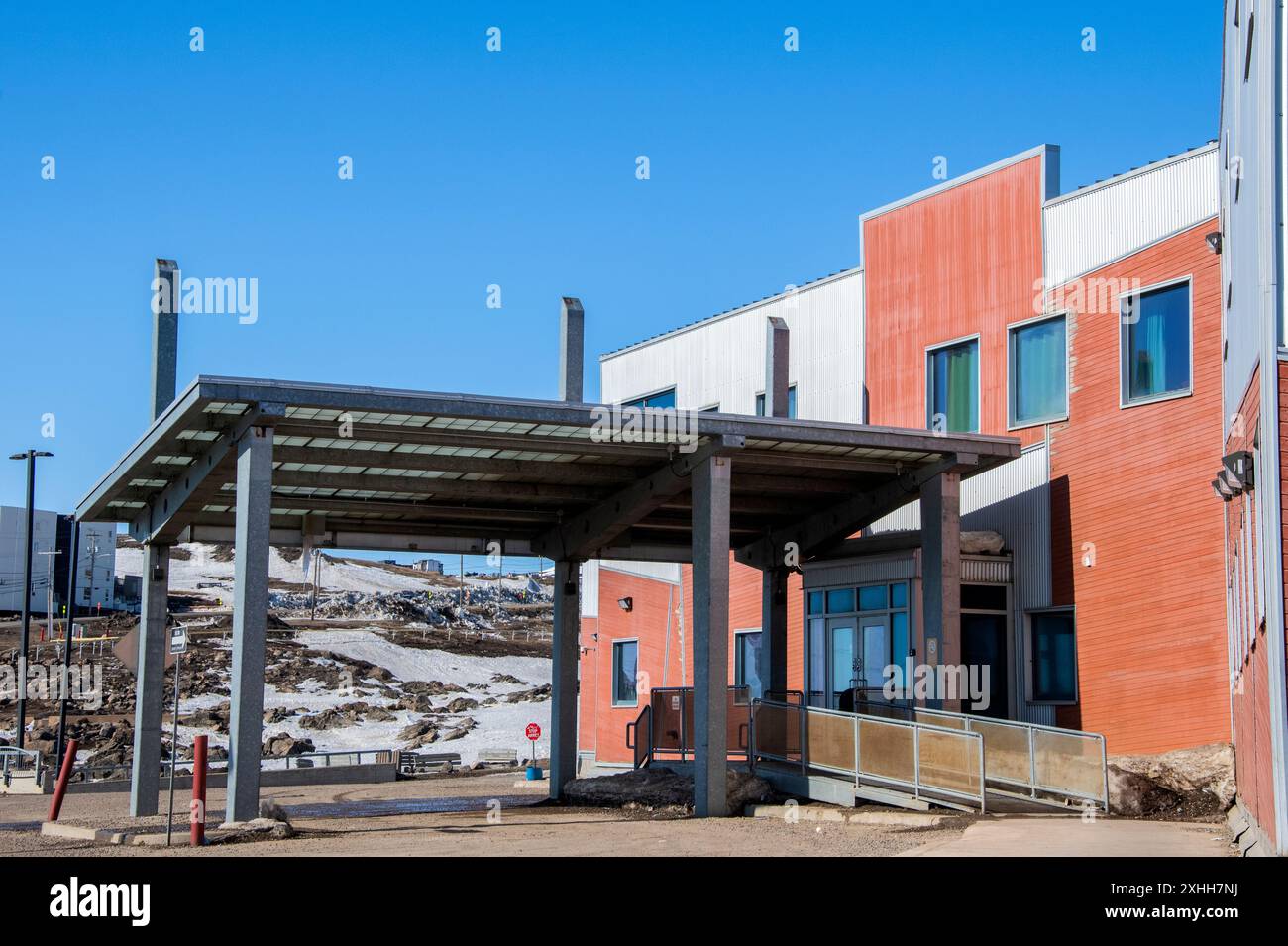 Multilingual main entrance sign at Qikiqtani General Hospital on ...
