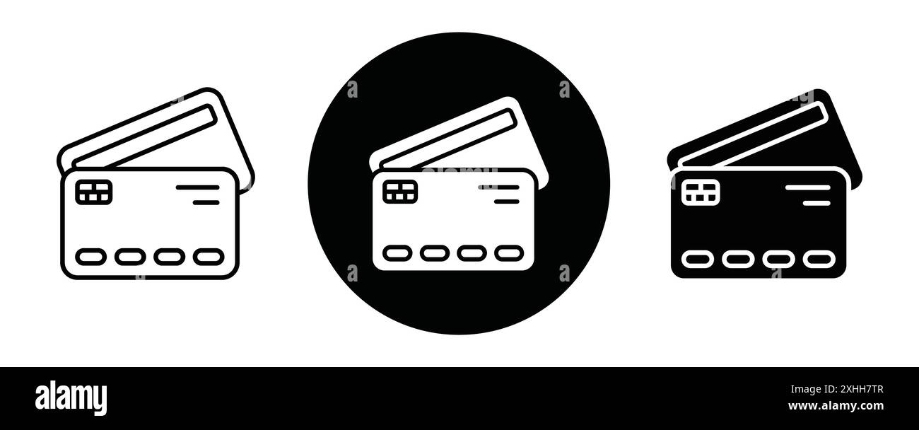 ATM card icon Black line art vector in black and white outline set ...