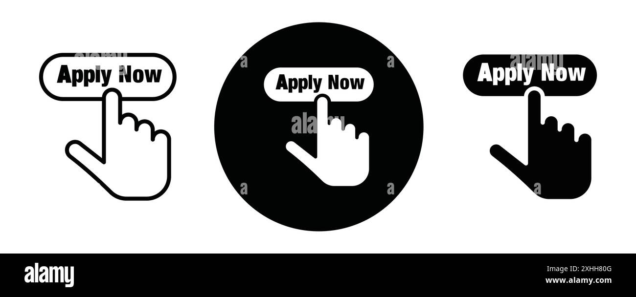 Apply now icon Black line art vector in black and white outline set ...