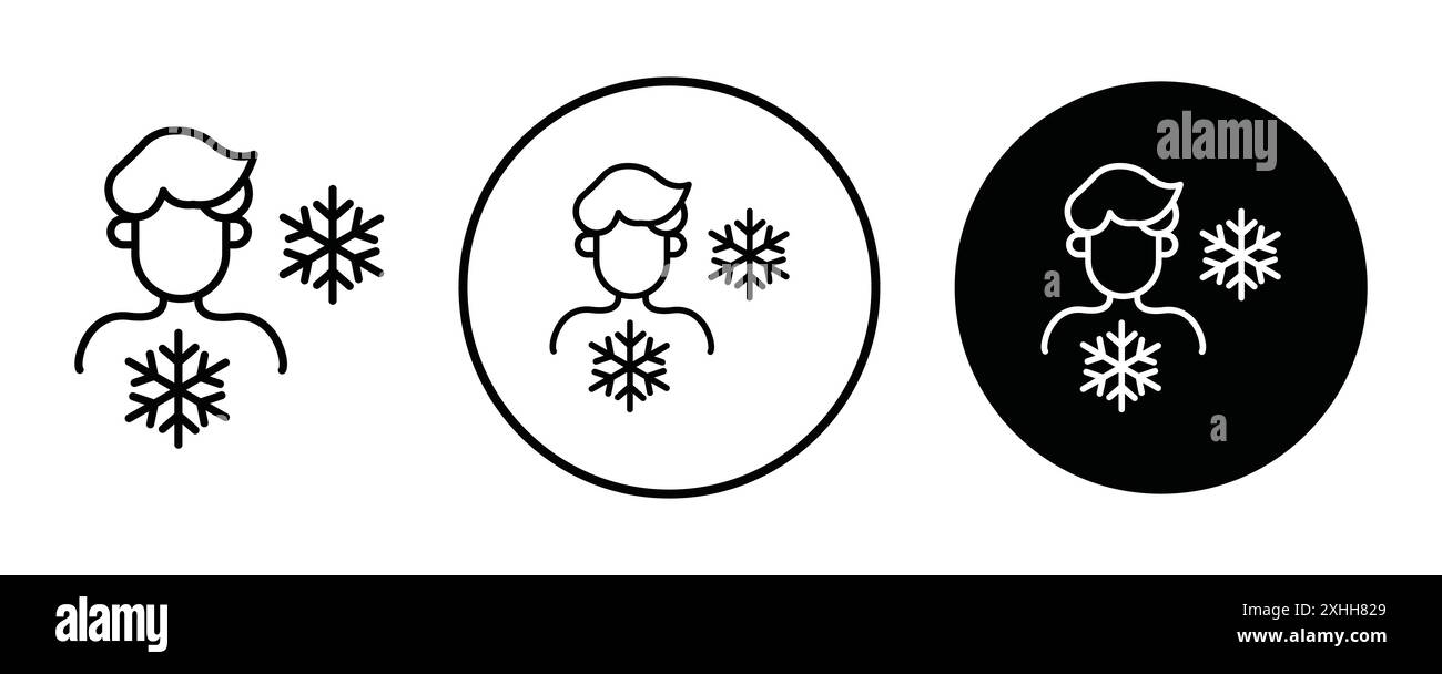 Cold human icon Black line art vector in black and white outline set ...