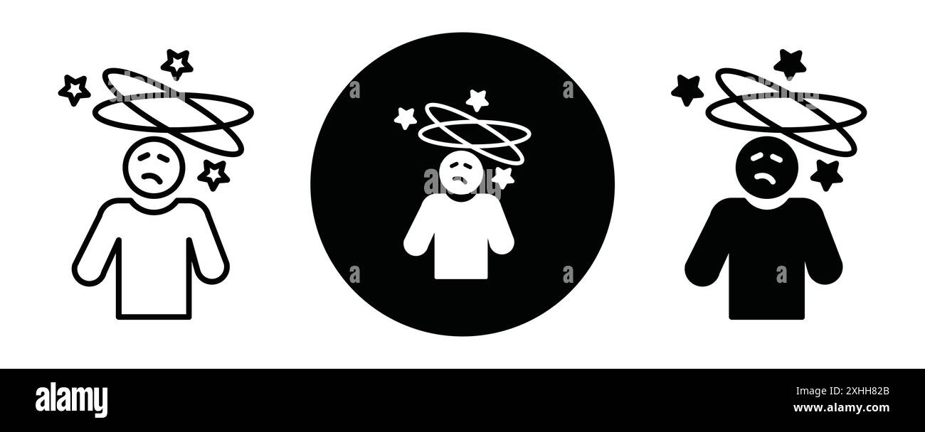 Dizziness icon Black line art vector in black and white outline set ...