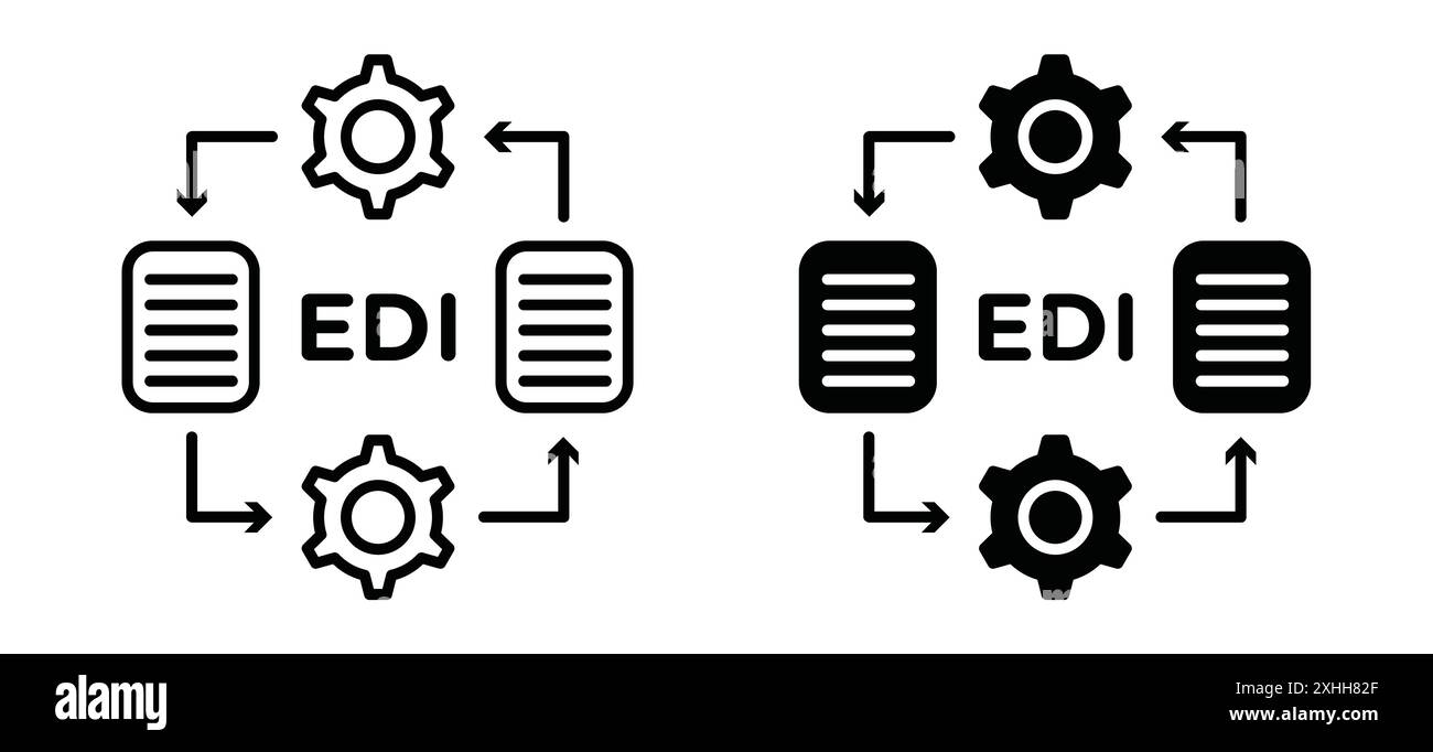 EDI icon Black line art vector in black and white outline set ...