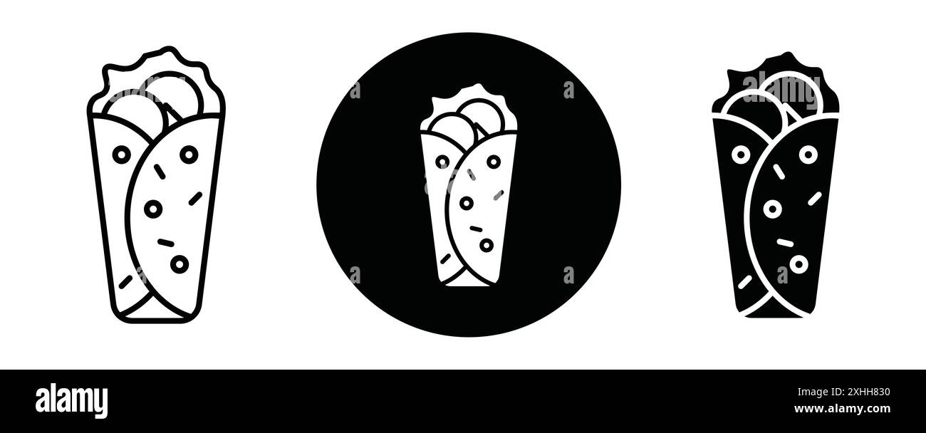 Burrito icon Black line art vector in black and white outline set collection sign Stock Vector ...