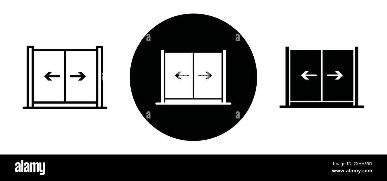 Automatic opening door icon Black line art vector in black and white outline set collection sign ...