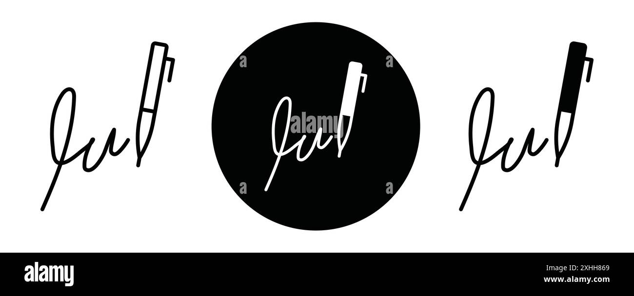 Autograph icon Black line art vector in black and white outline set ...