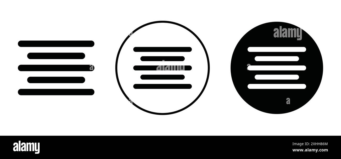 Center align icon Black line art vector in black and white outline set collection sign Stock ...