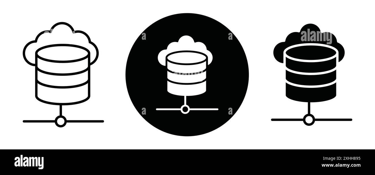 Cloud Database Icon Black Line Art Vector In Black And White Outline Set Collection Sign Stock