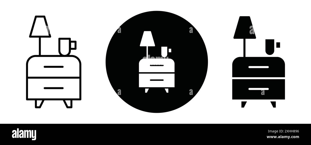 Bedside table icon Black line art vector in black and white outline set ...