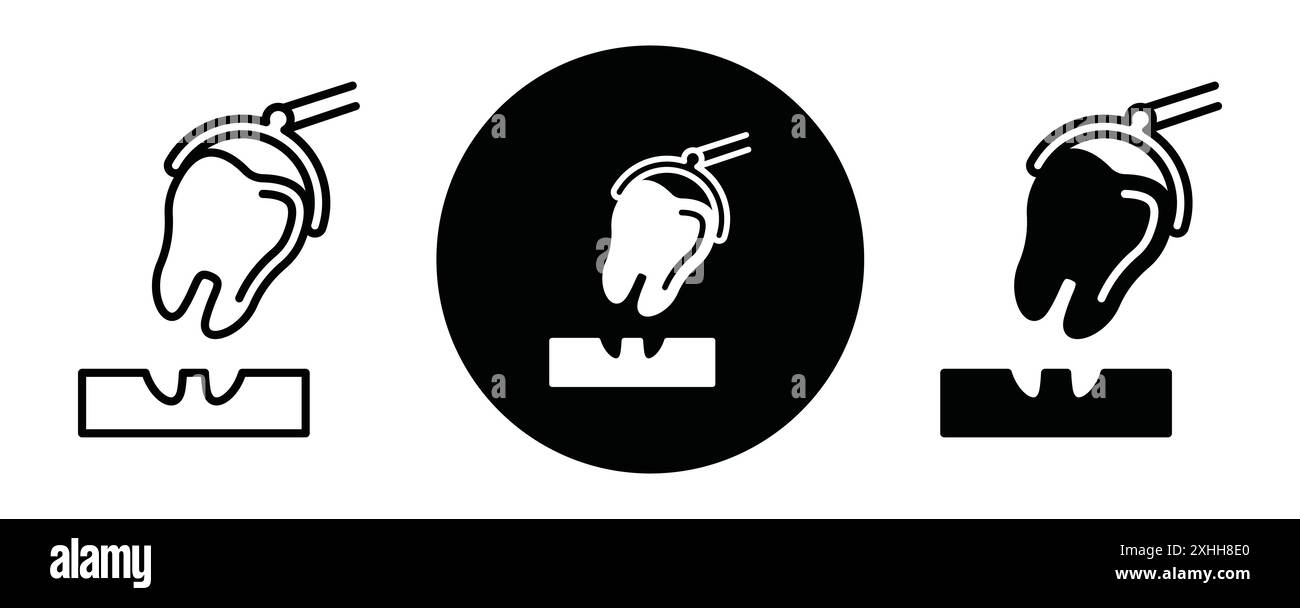 Extraction tooth icon Black line art vector in black and white outline ...