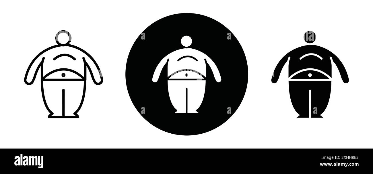 Fat man icon Black line art vector in black and white outline set ...