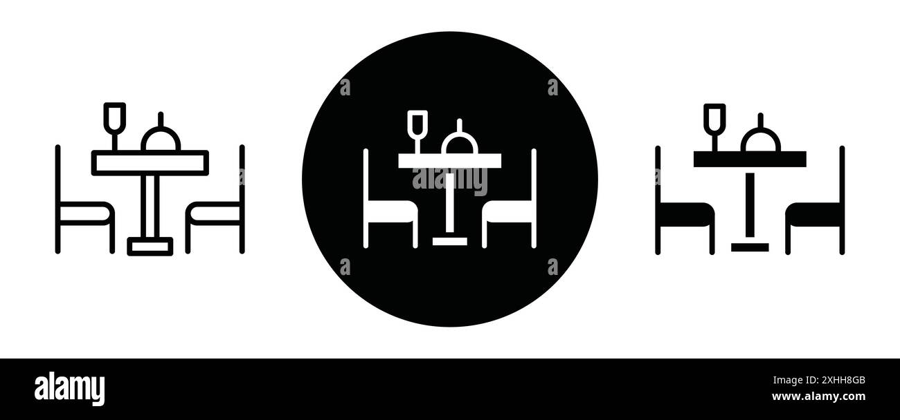 Dinner table icon Black line art vector in black and white outline set ...