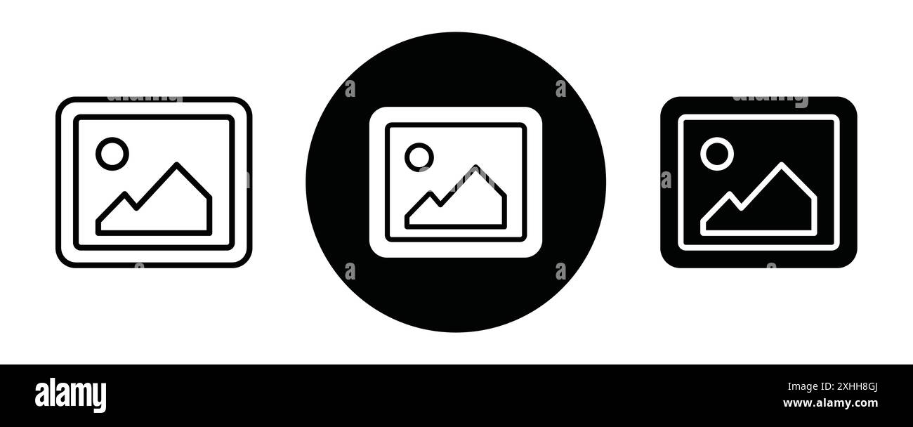 Default image icon Black line art vector in black and white outline set ...