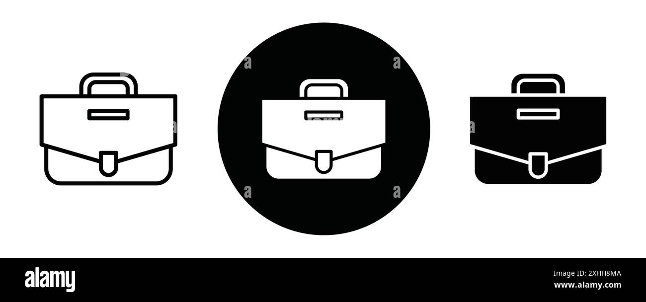 Briefcase icon Black line art vector in black and white outline set ...